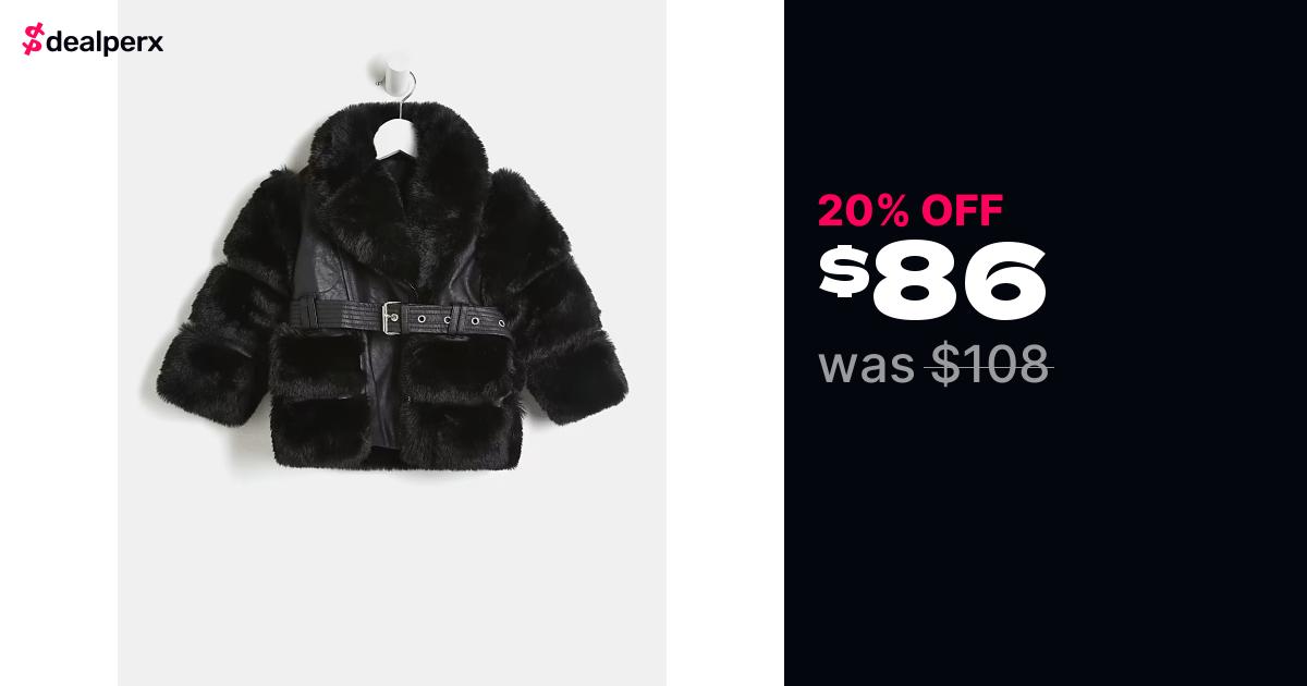 Mini Girls Black Faux Fur Panel Coat - Dealperx