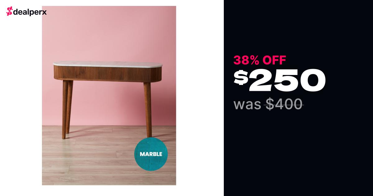 30x42 Mango Wood Fluted Console Table with Marble Top - Dealperx