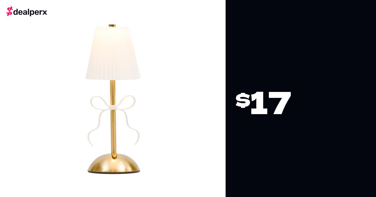 4.5x11 Fluted Shade Rechargeable Tabletop Lamp with Bow Accent - Dealperx