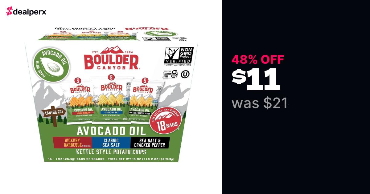 Boulder Canyon Avocado Oil Kettle Style Potato Chips Variety Pack, 18 ...