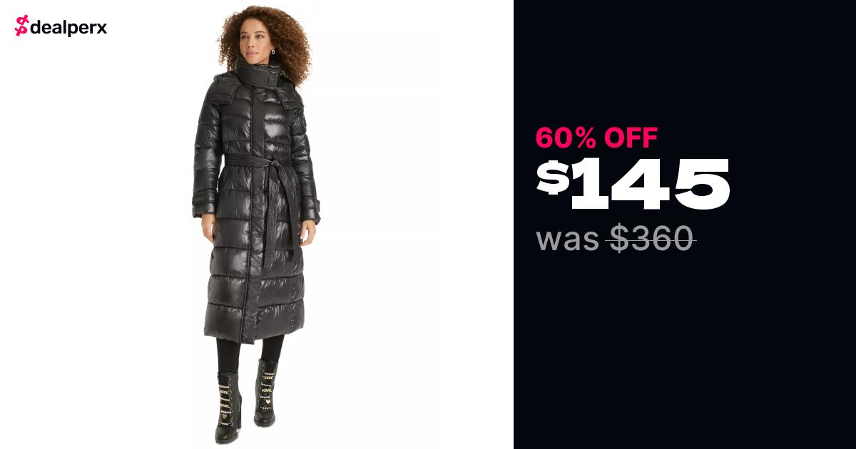 Sale on Karl Lagerfeld Paris Women's Shine Hooded Belted Puffer Coat