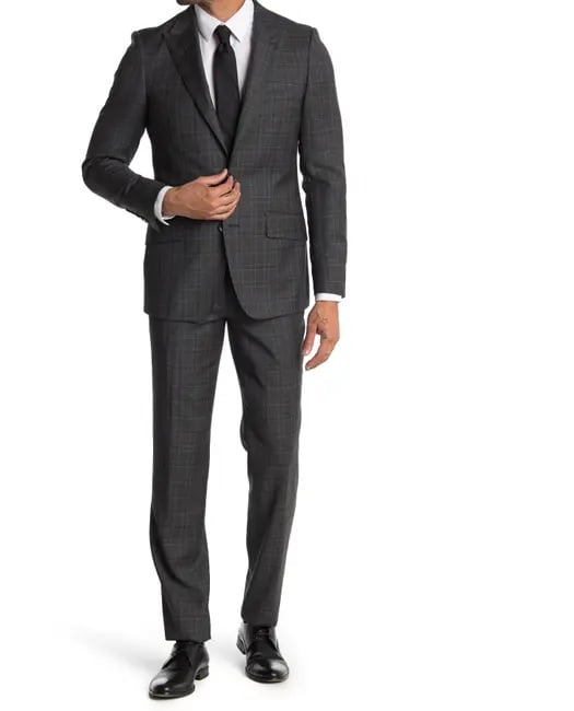 Sale on Zanetti Grey Check Slim Fit Notch Lapel Two-Button Wool Suit