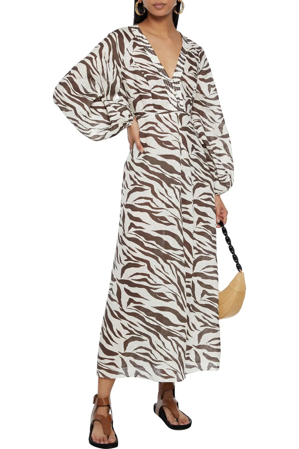 Sale on Zimmermann Fiesta zebra-print linen maxi dress (Discount ...