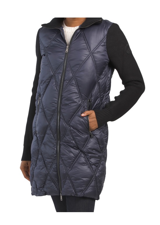Sale on Bernardo Knit Sleeve Diamond Quilted Puffer Coat