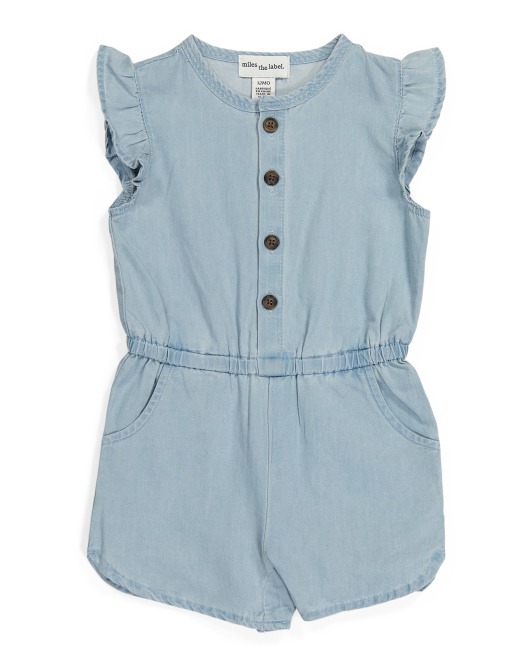 Infant Girl Chambray Flutter Sleeve Romper - Dealperx