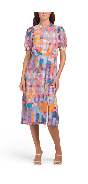 Sale on Julia Jordan Puff Sleeve Abstract Print Chiffon Midi Dress